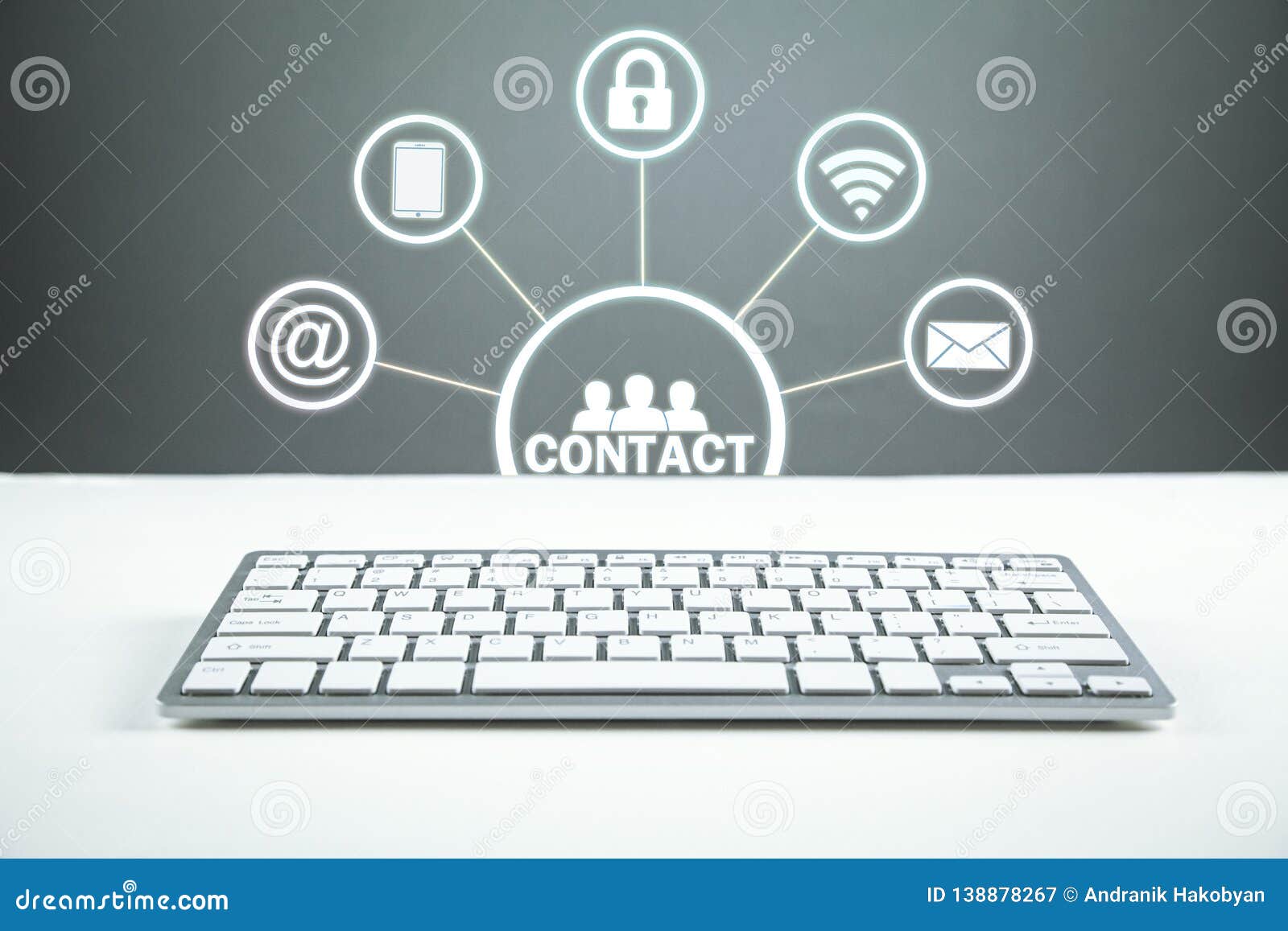 Computer Keyboard with Contact Icons Stock Illustration - Illustration ...