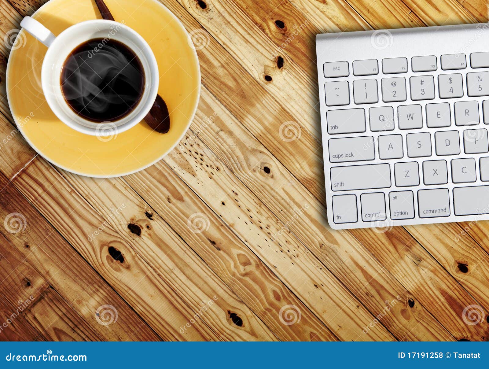 Computer Keyboard and a Cub of Coffee on the Table Stock Photo - Image ...