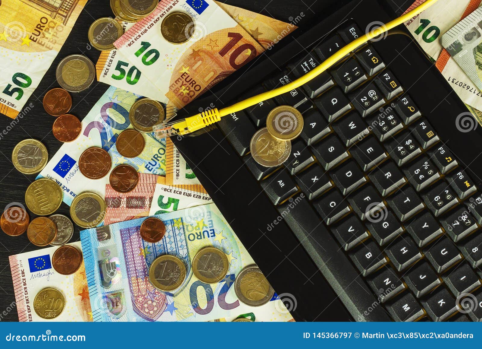 Computer Keyboard and Euro Banknotes. Internet Banking. Networking ...