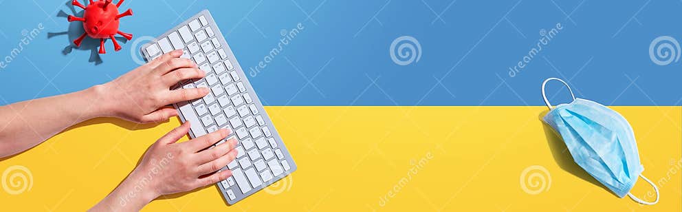 Computer Keyboard with a Face Mask - Covid Theme Stock Photo - Image of ...