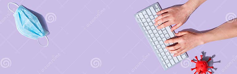 Computer Keyboard with a Face Mask - Covid Theme Stock Image - Image of ...
