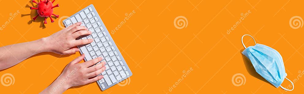 Computer Keyboard with a Face Mask - Covid Theme Stock Photo - Image of ...