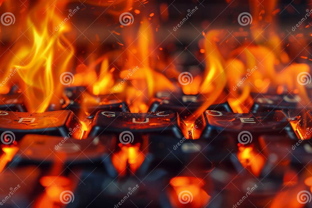 Computer Keyboard is on Fire Stock Photo - Image of heat, bonfire ...