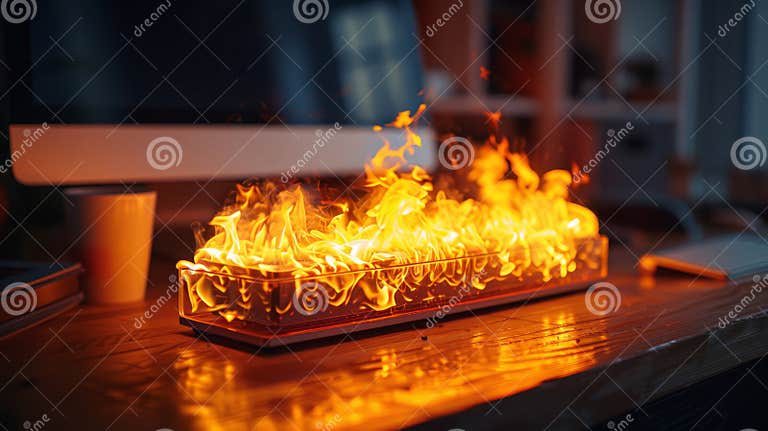 Computer Keyboard on Fire on Desk. Stock Photo - Image of hazard ...