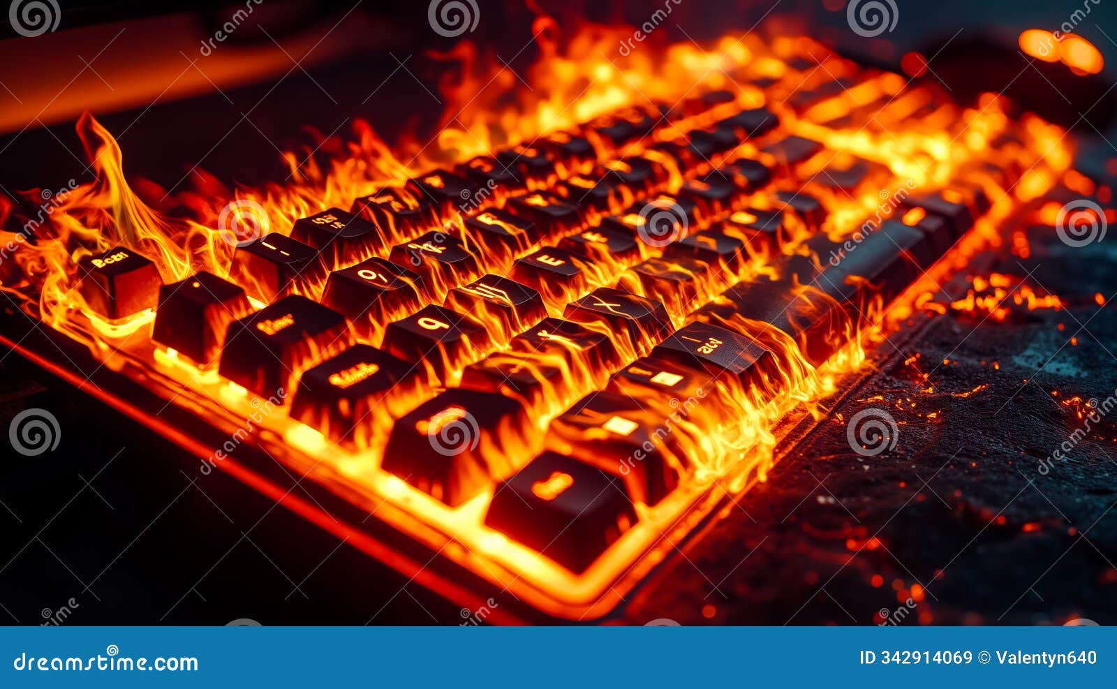 A Computer Keyboard with Flames Coming Out of it Stock Image - Image of ...