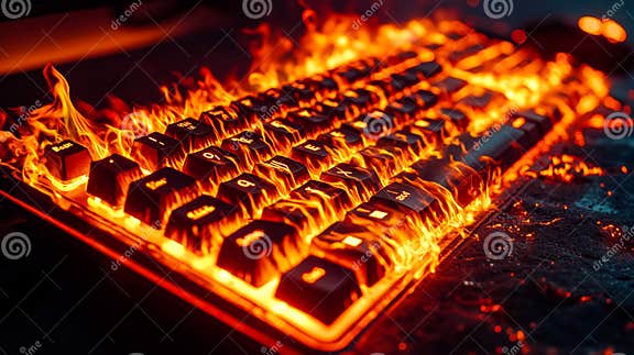 A Computer Keyboard with Flames Coming Out of it Stock Image - Image of ...