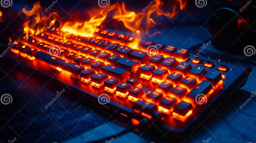 A Computer Keyboard with Flames Coming Out of it Stock Image - Image of ...