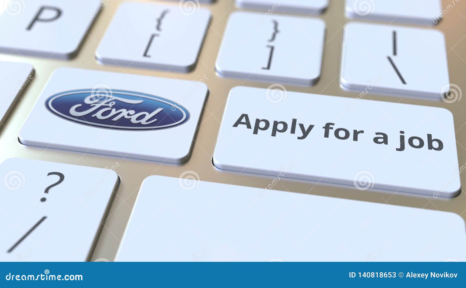 Computer Keyboard with FORD Logo and Apply for a Job Text on the Keys ...