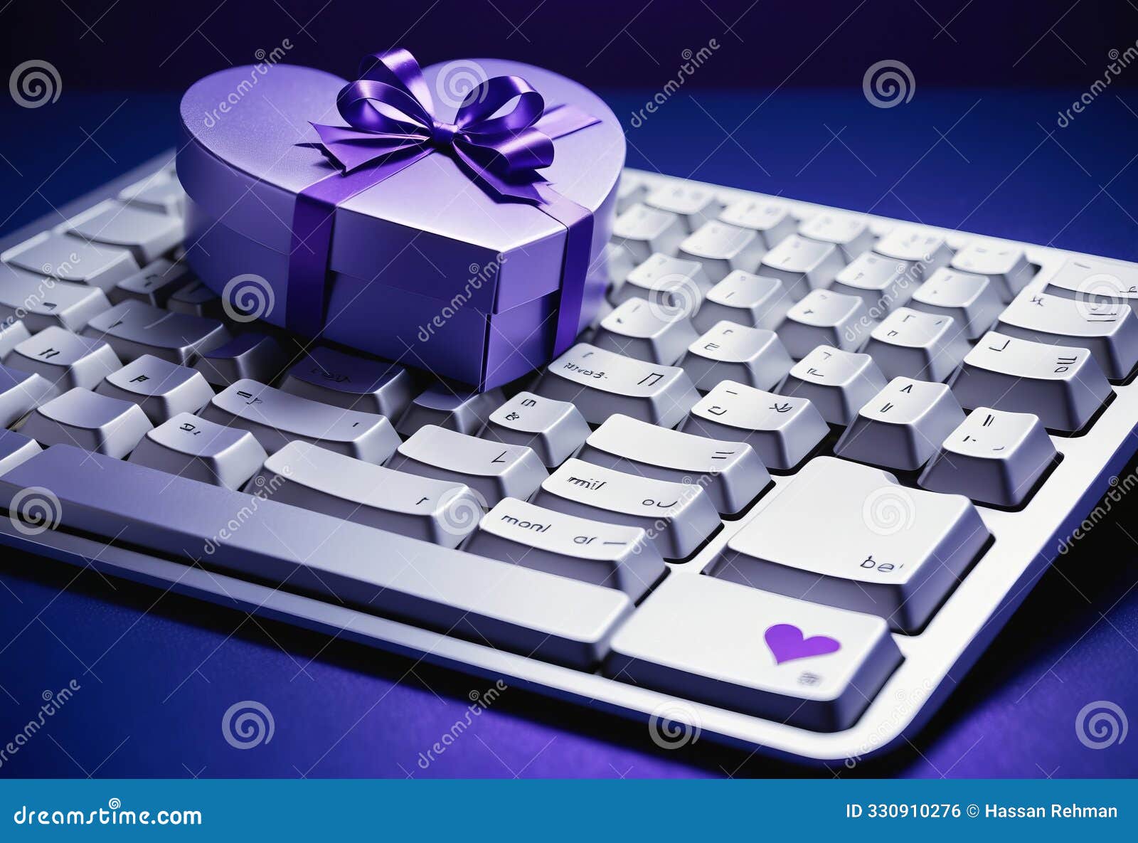 Computer Keyboard Gift Box Hearts on Blue Background Stock Illustration ...