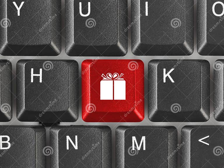 Computer Keyboard with Gift Key Stock Photo - Image of laptop, ribbon ...