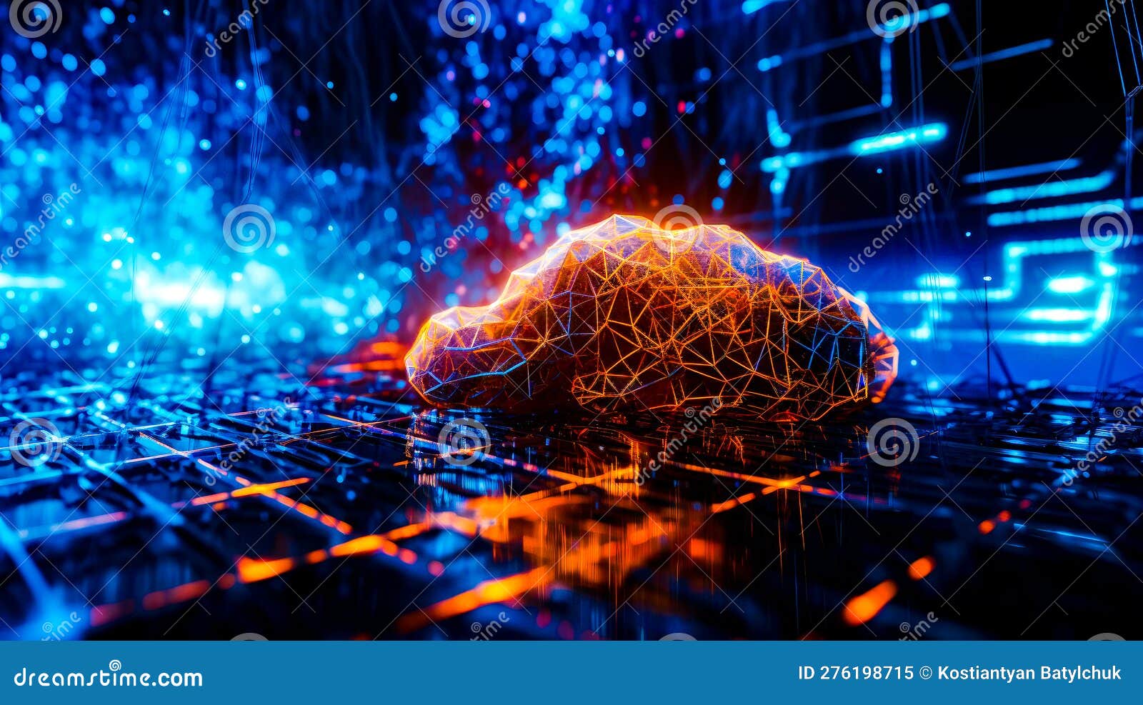 Computer Keyboard with Glowing Brain on the Keyboard and Blurry ...