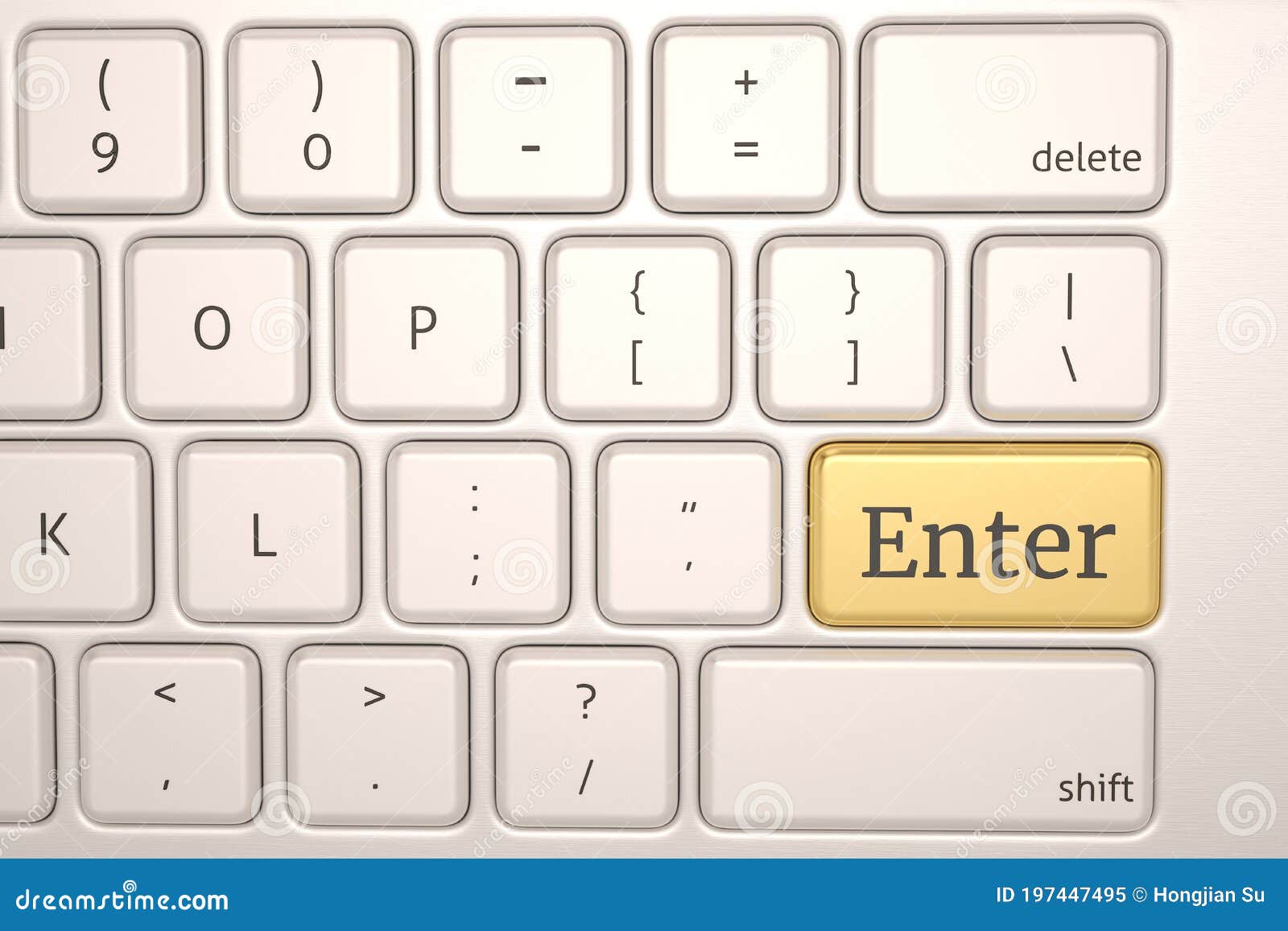 Computer Keyboard with Gold Enter Button, 3D Render. 3D Illustration ...