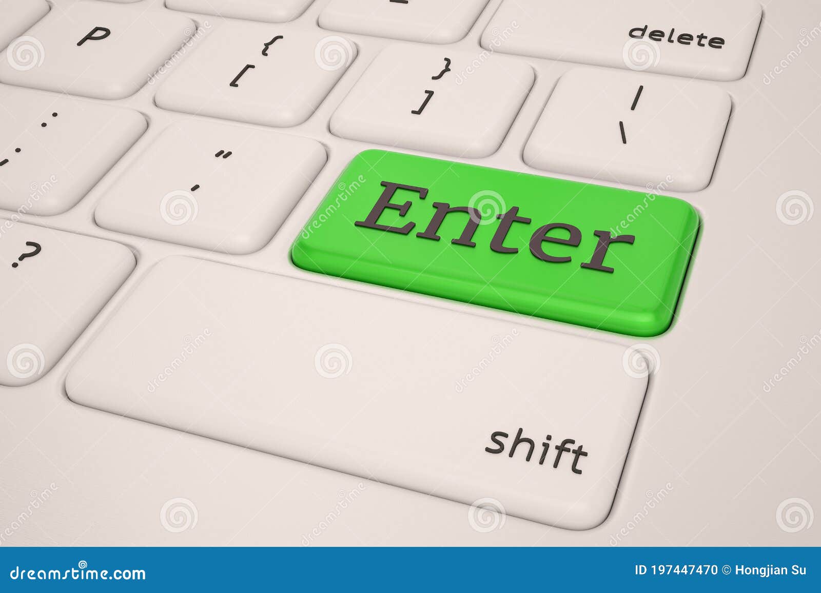 Computer Keyboard with Green Enter Button, 3D Render. 3D Illustration ...