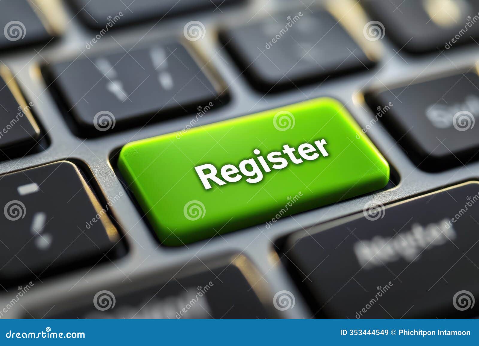 A Computer Keyboard and Green Register Key. Conceptual 3D Rendering ...