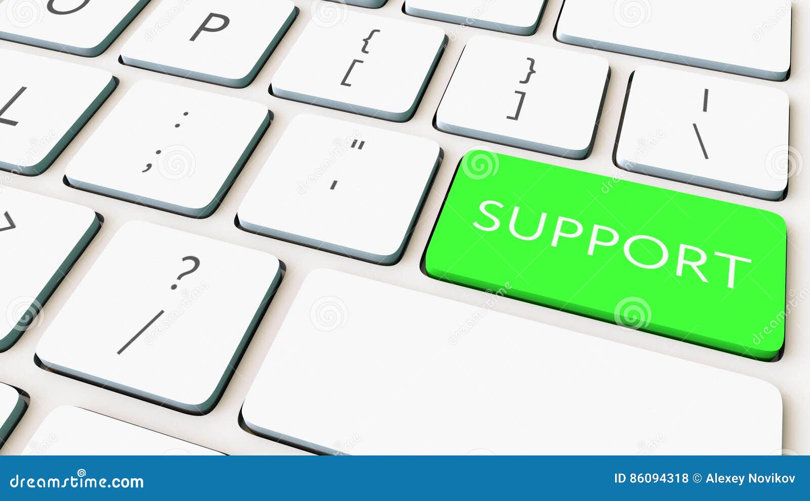 Computer Keyboard and Green Support Key. Conceptual 3D Rendering Stock ...