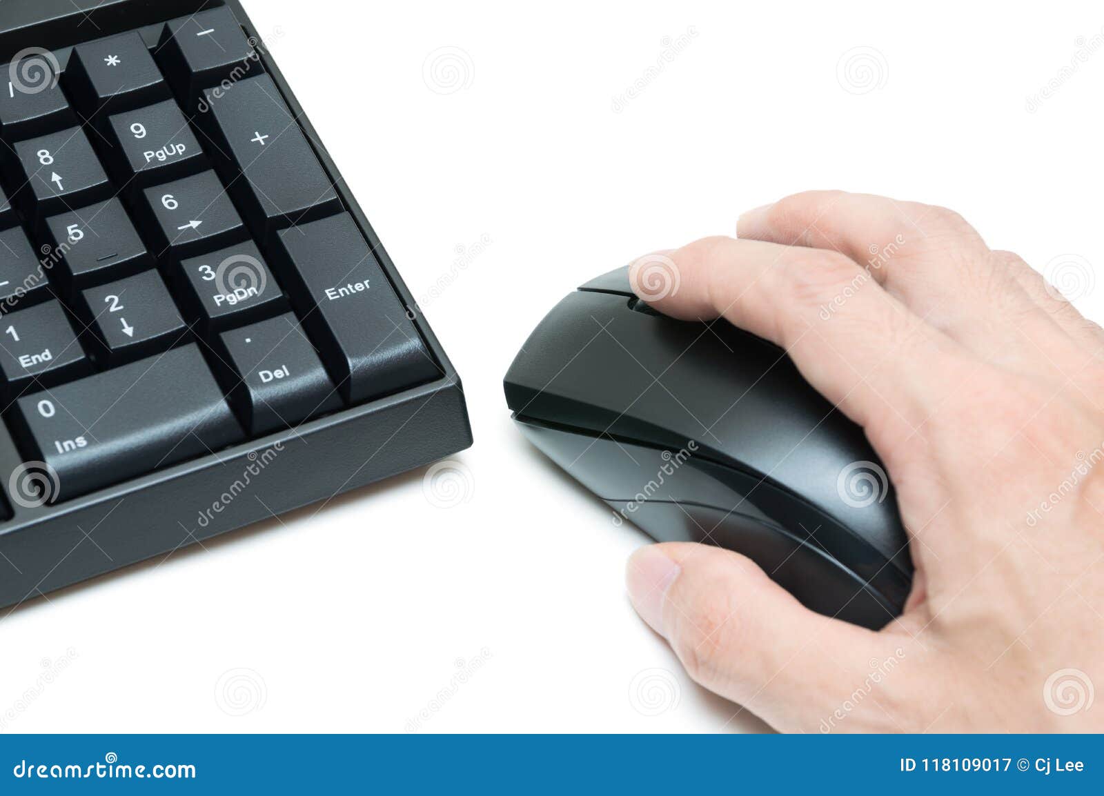 Computer Keyboard and Hand Holding Mouse on White Back Stock Image ...