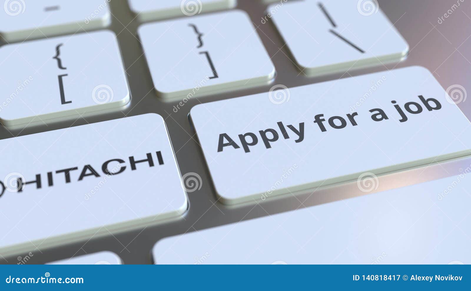 Computer Keyboard with HITACHI Logo and Apply for a Job Text on the ...