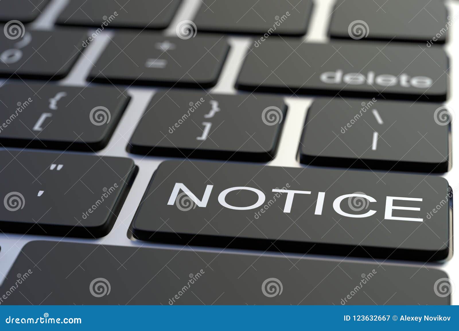 Computer Keyboard Featuring NOTICE Key. Conceptual 3D Rendering Stock ...