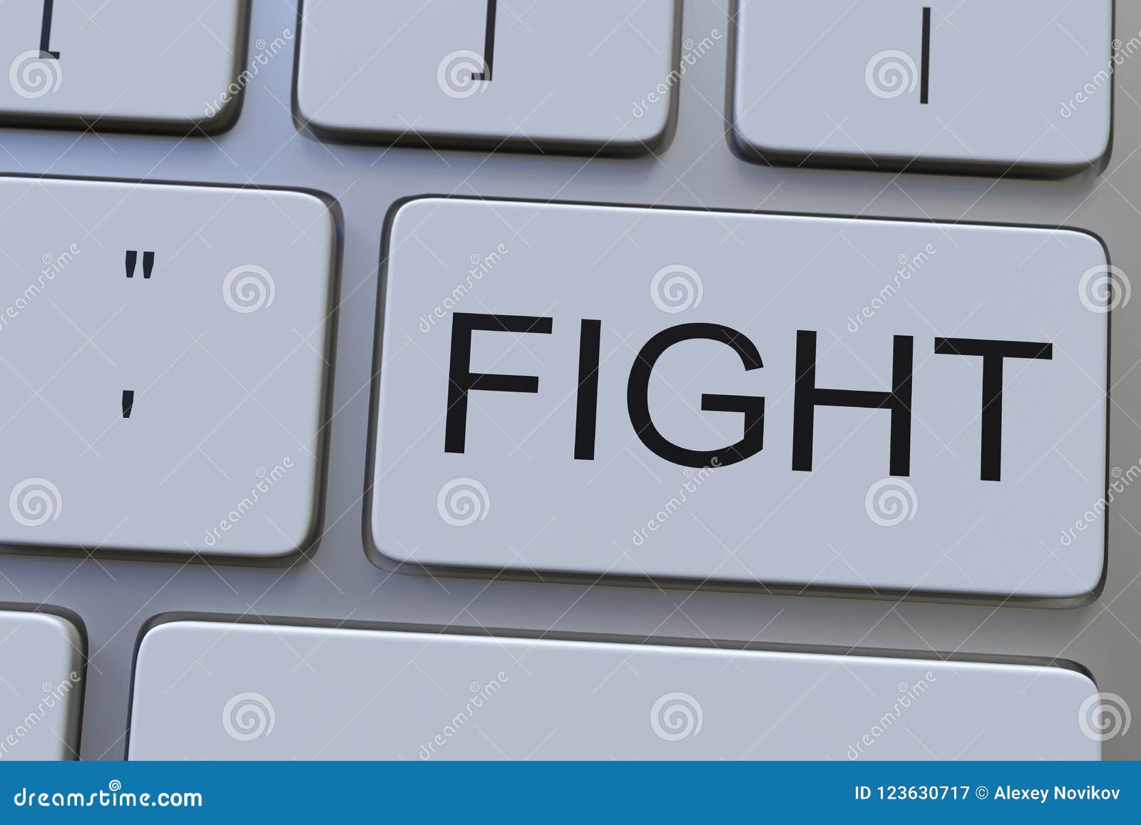 Modern Computer Keyboard with FIGHT Button. 3D Rendering Stock ...
