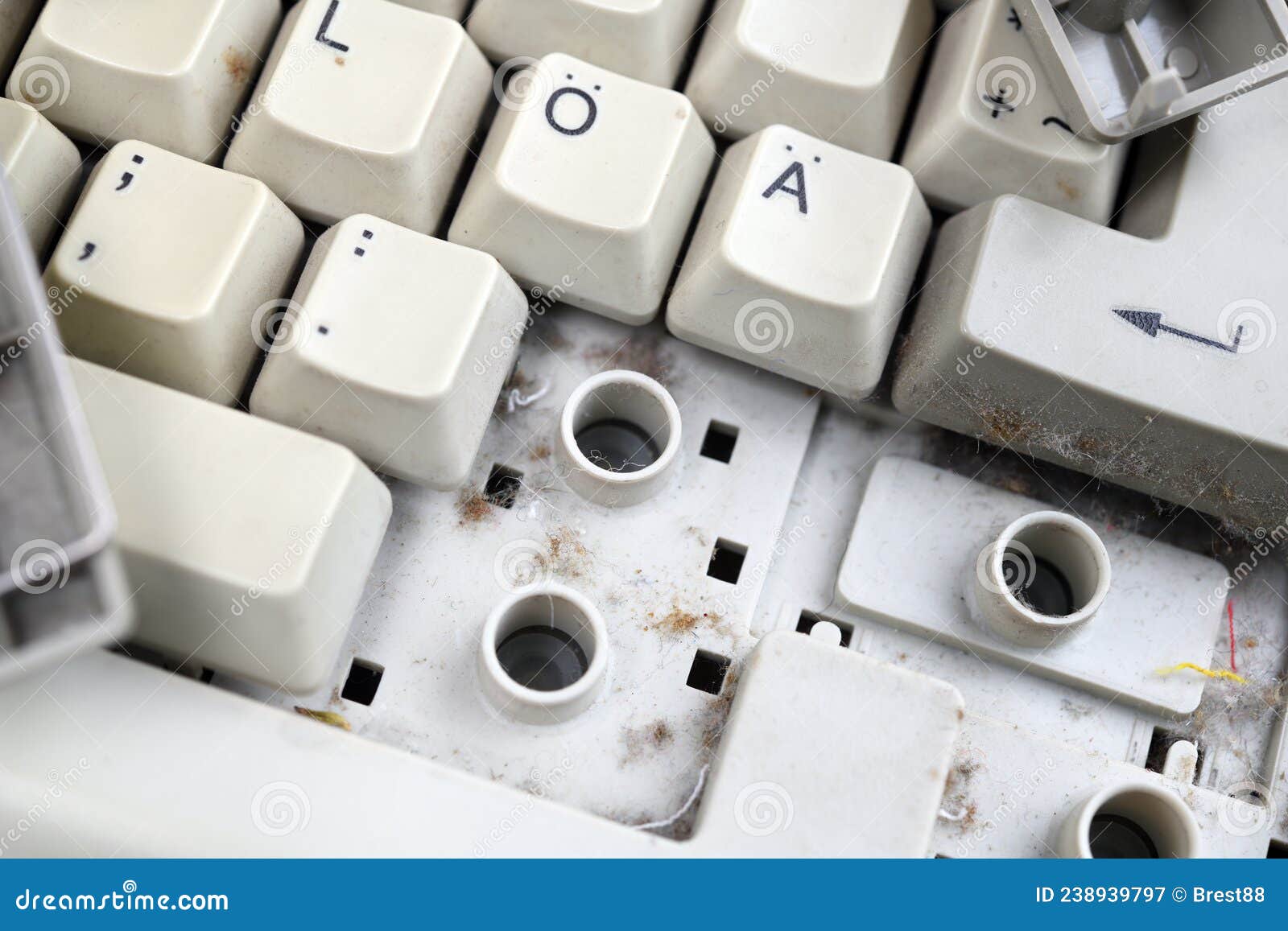 Computer Keyboard with Keys Removed for Cleaning. Dirt and Dust between ...