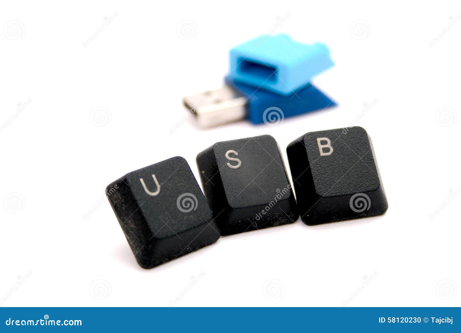 Computer Keyboard Letters USB in Front of USB Flash Drive Stock Photo ...