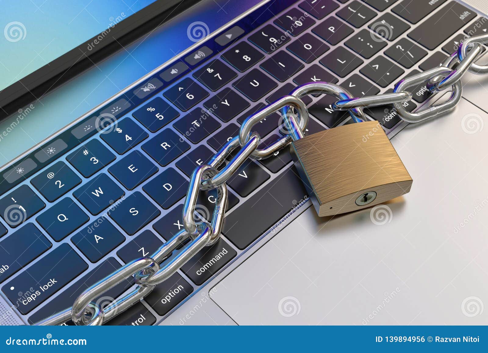 Computer Keyboard Locked with Padlock and Chain - Security Stock ...