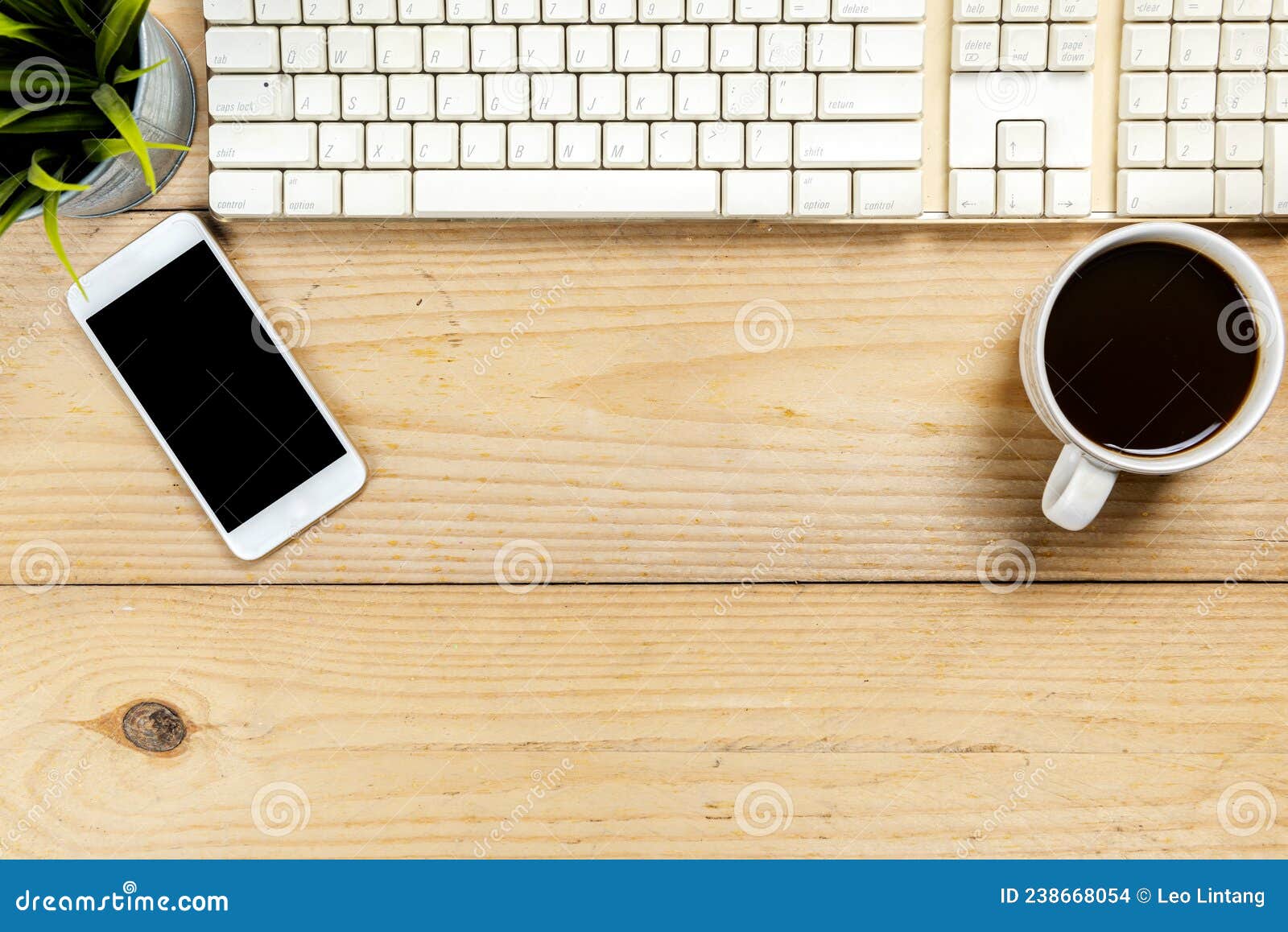 Computer Keyboard with Mobile Phone and Cup of Coffee Stock Photo ...