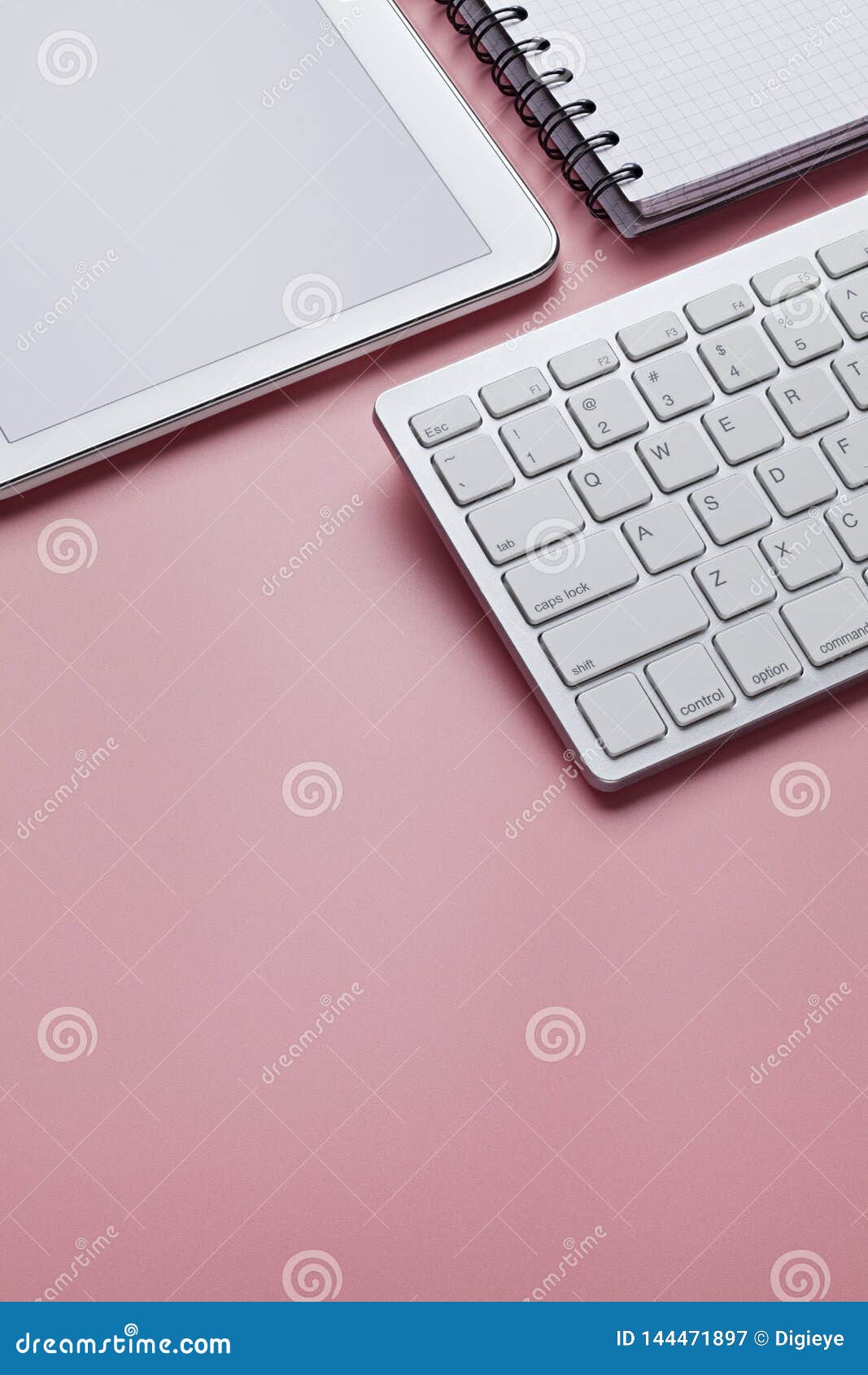 Computer Keyboard, Modern Tablet and Notebook on Pink Table Stock Image ...