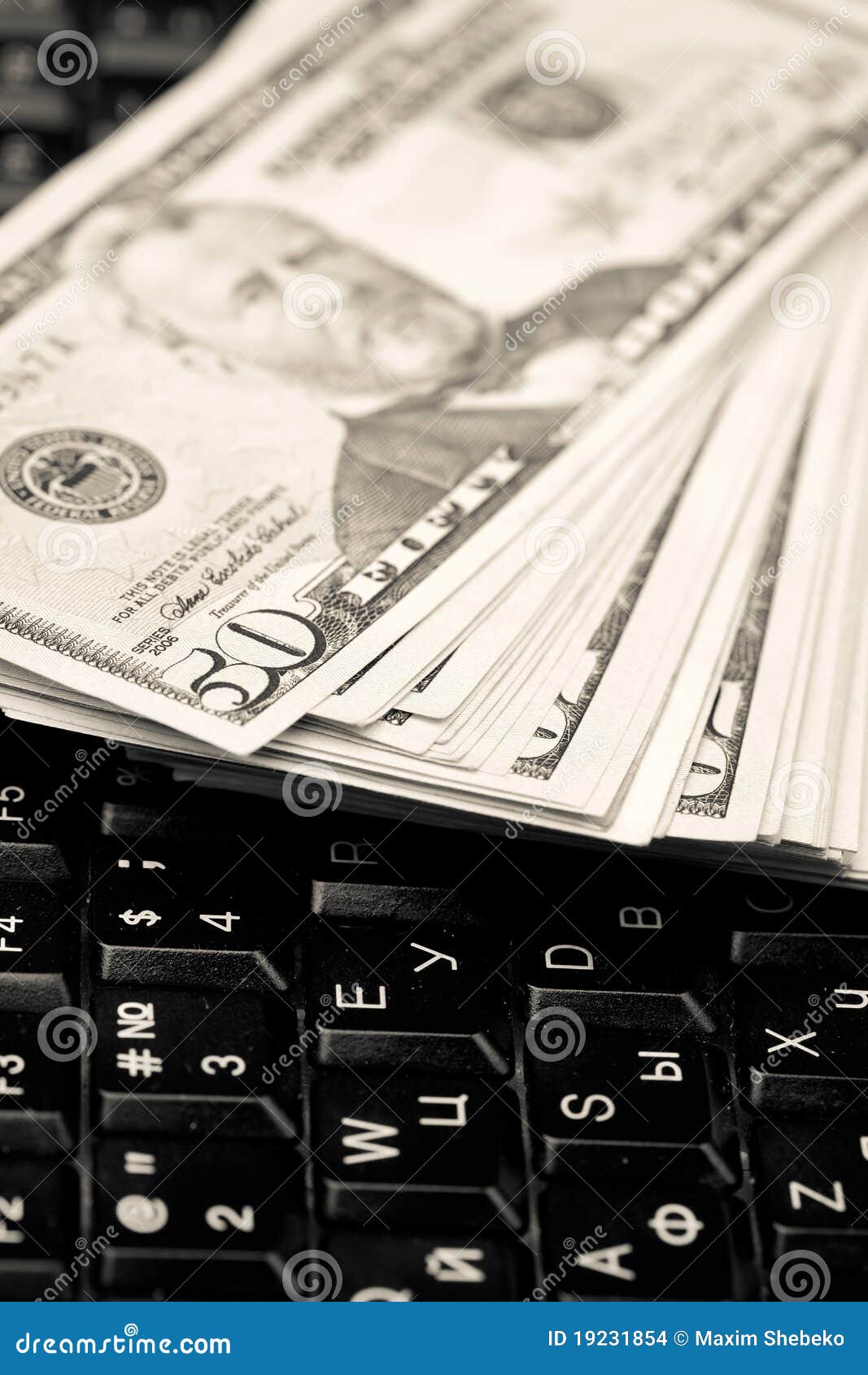 Computer Keyboard and Money Stock Photo - Image of communication ...