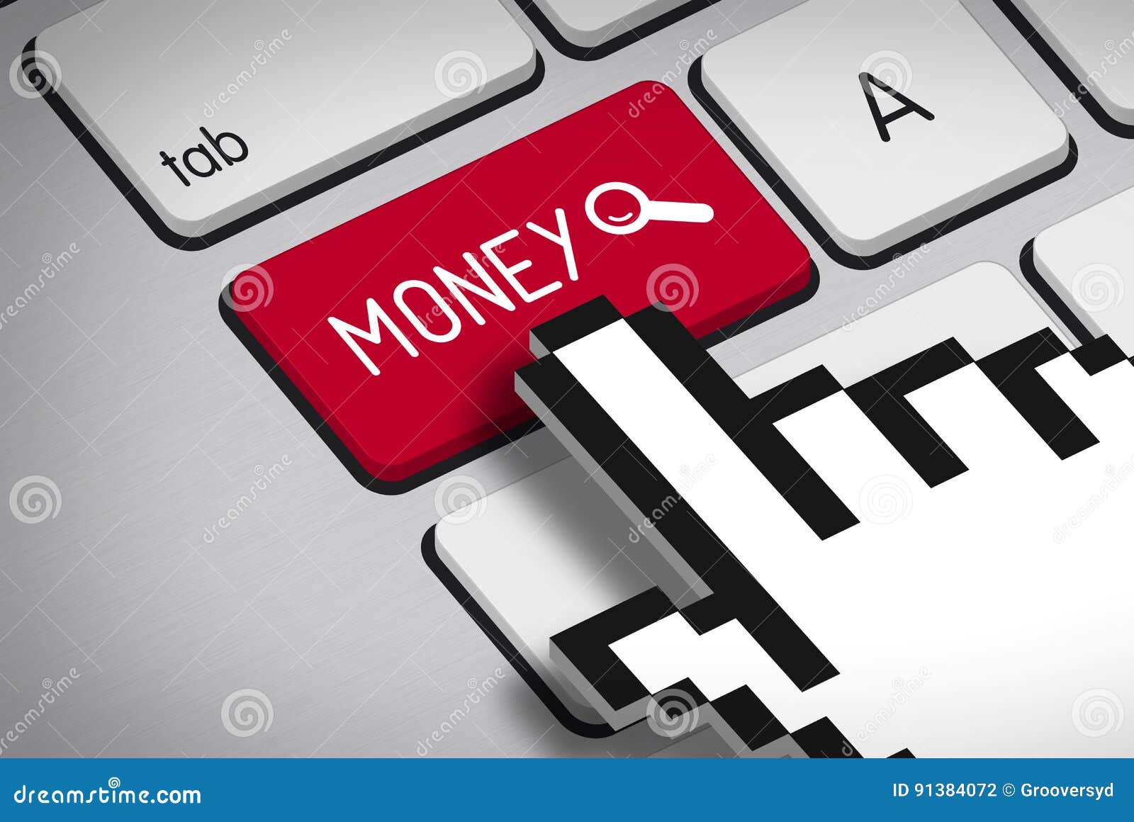 Computer Keyboard with Money Button and Hand Curs Stock Illustration ...