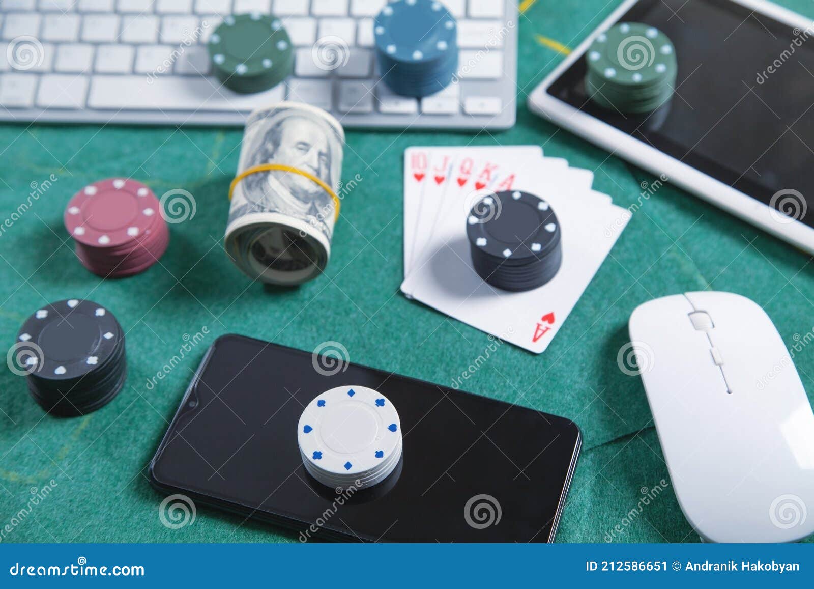 Computer Keyboard, Money, Mouse, Playing Cards and Chips. Online Casino ...