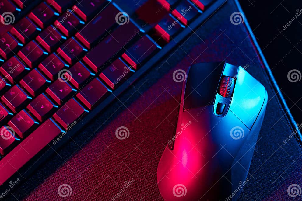 Computer Keyboard and Mouse on Black Background Close Up Stock Photo ...