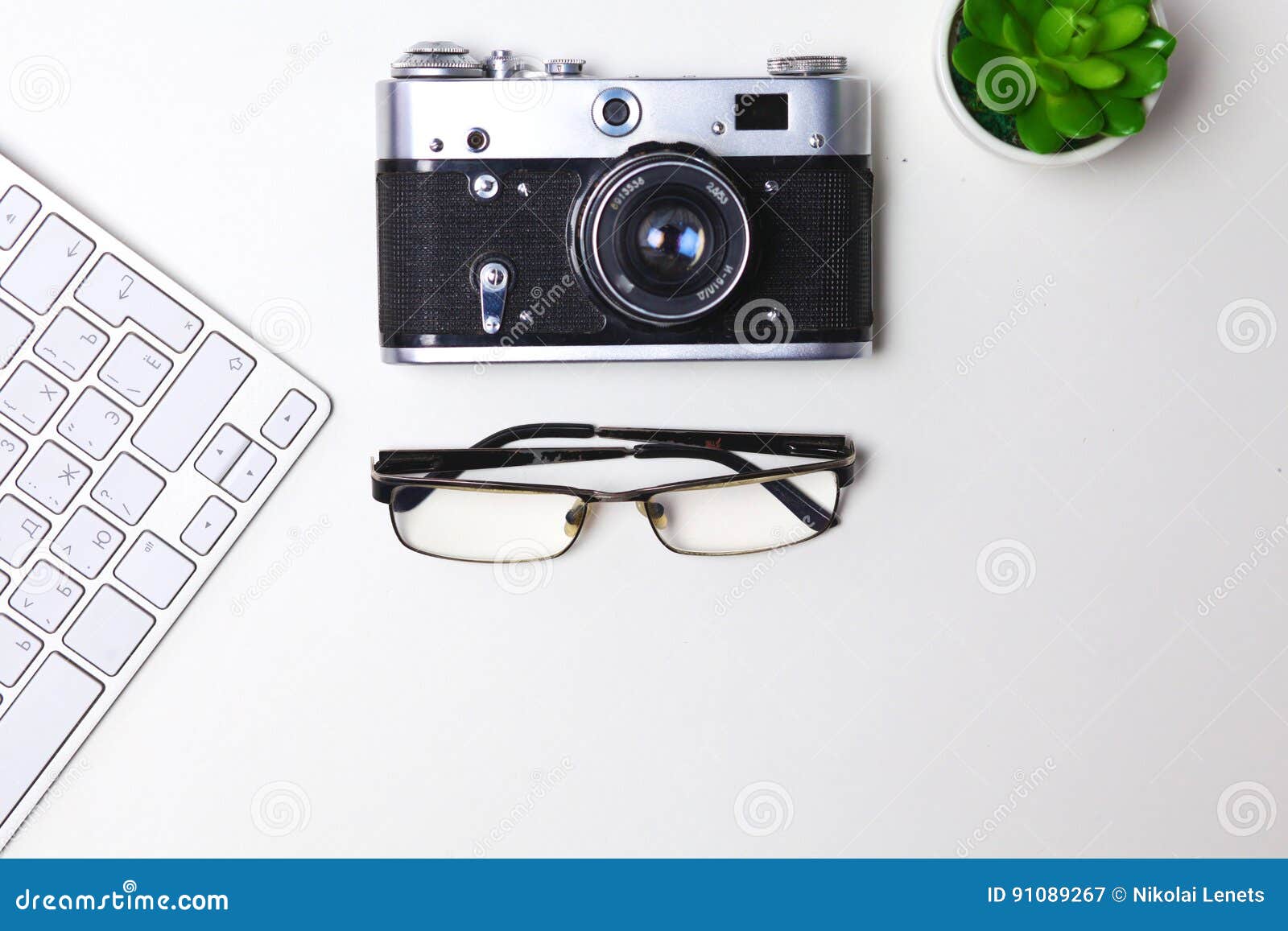 Computer Keyboard, Mouse and Camera Lie on Table Stock Image - Image of ...