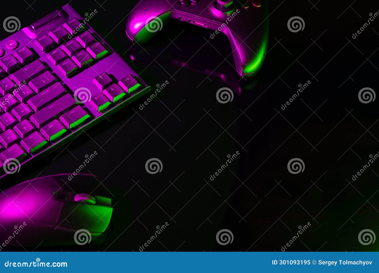 Computer Keyboard, Mouse and Joystick on Black Background Stock Image ...