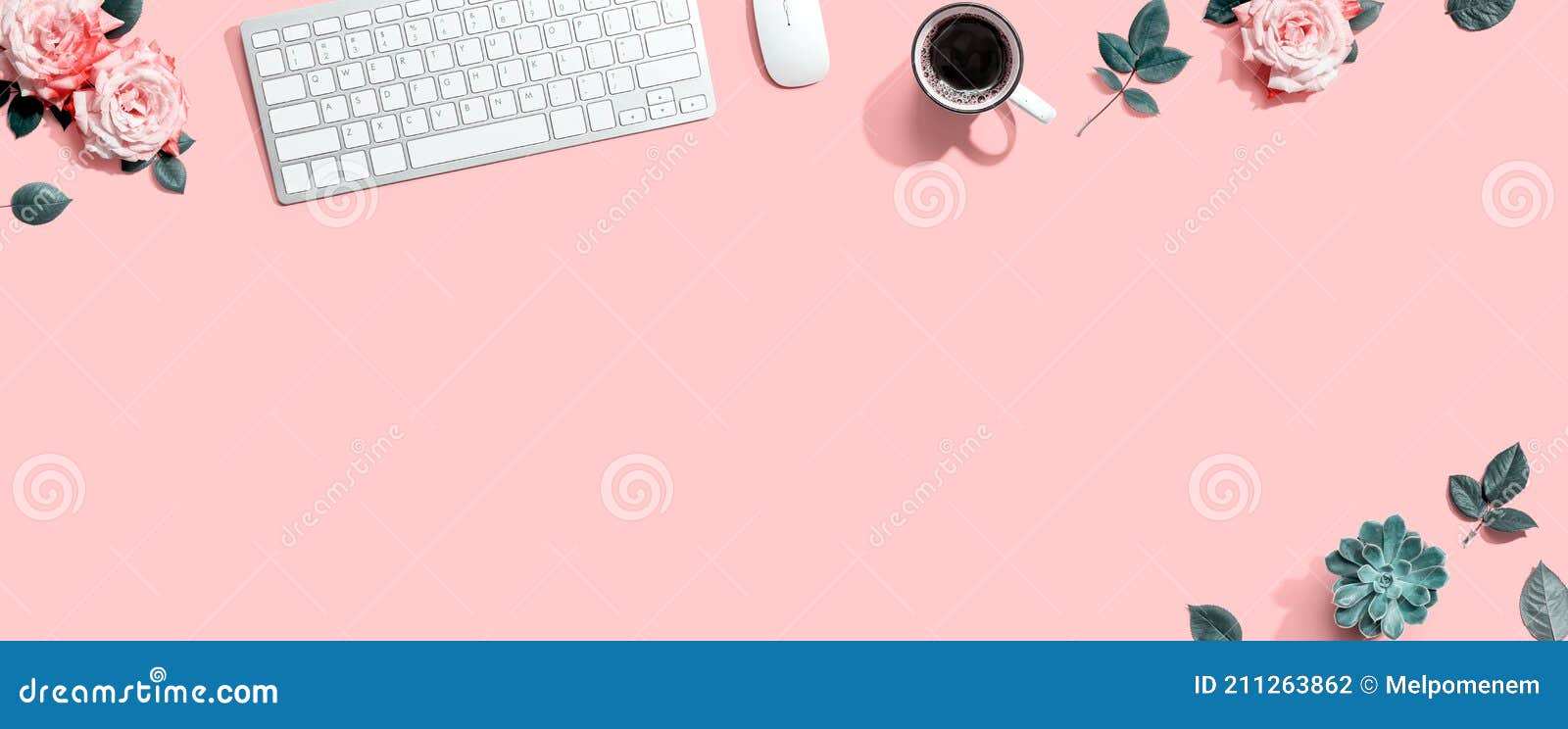 Computer Keyboard and a Mouse with Pink Roses Stock Photo - Image of ...