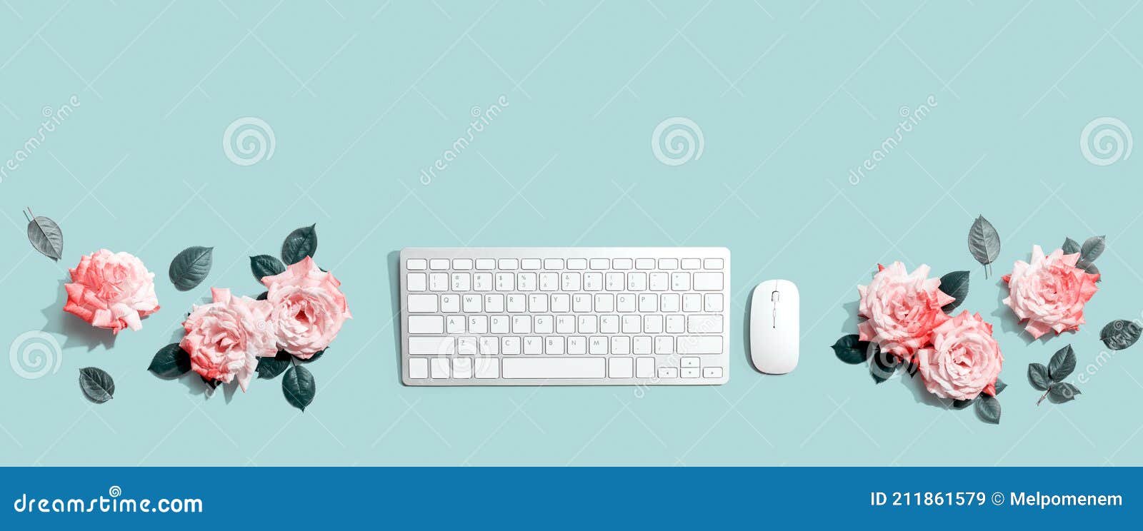 Computer Keyboard and a Mouse with Pink Roses Stock Image - Image of ...