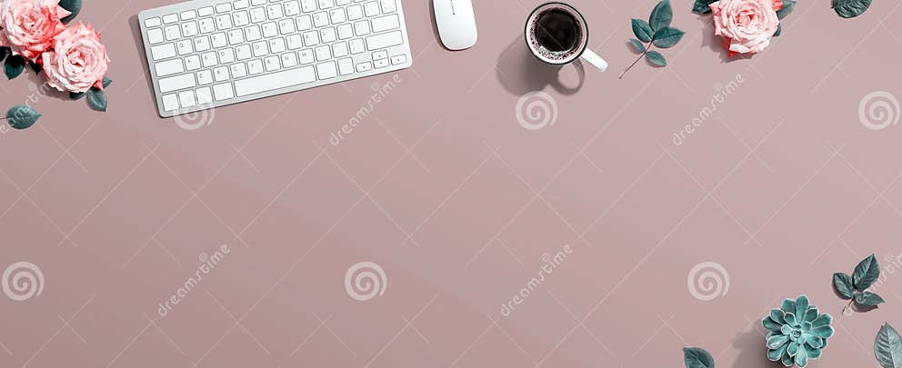 Computer Keyboard and a Mouse with Pink Roses Stock Image - Image of ...
