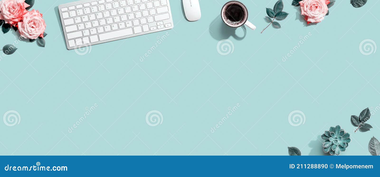 Computer Keyboard and a Mouse with Pink Roses Stock Photo - Image of ...