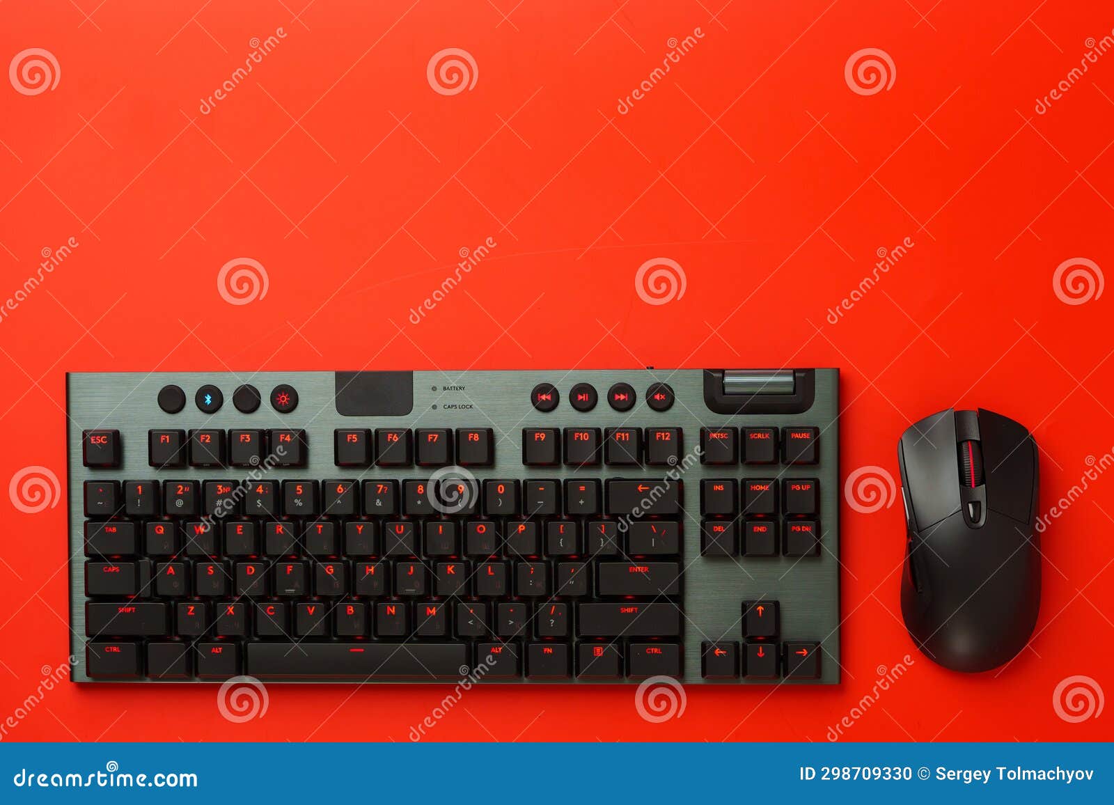 Computer Keyboard and Mouse on Red Background Close Up Stock Photo ...
