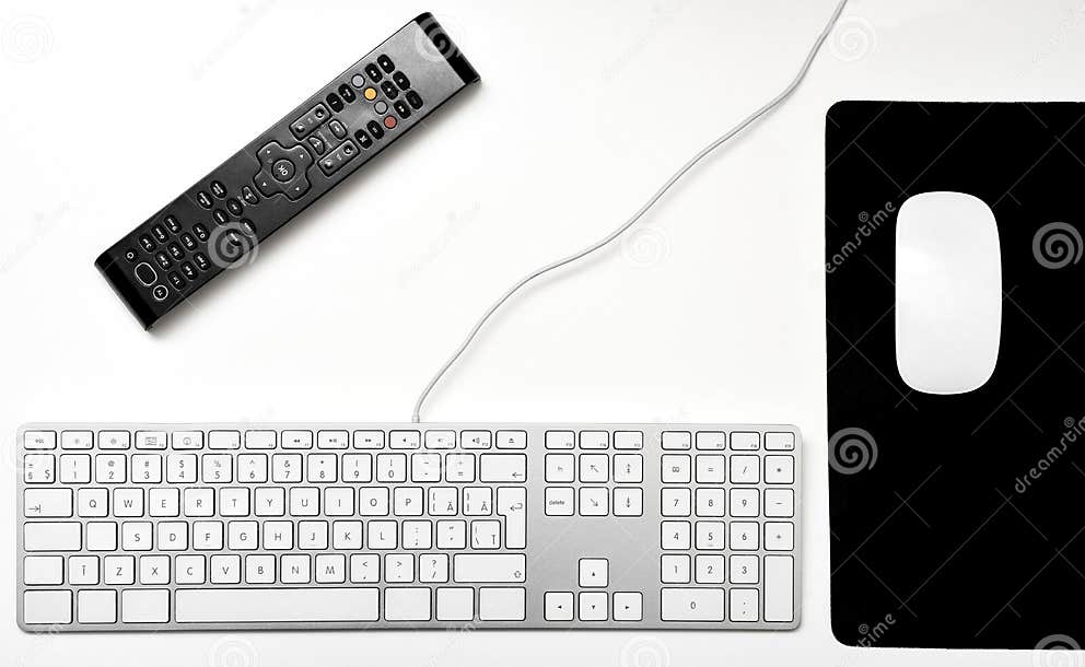 Computer Keyboard, Mouse and Remote Control Stock Image - Image of ...