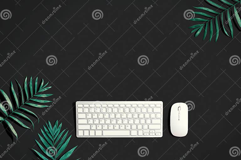 Computer Keyboard and Mouse with Tropical Plants Stock Image - Image of ...