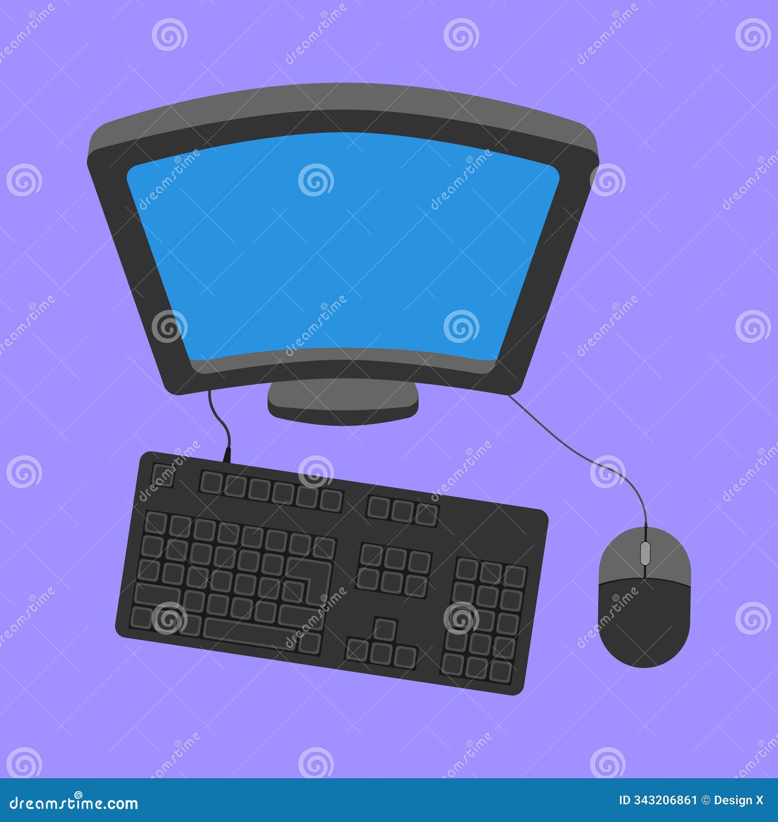 Computer with Keyboard Mouse Vector Icon. Office Working Computer Setup Illustration Stock ...