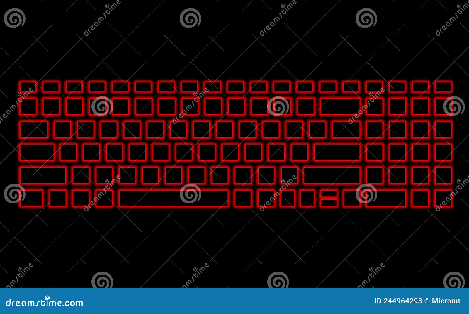 Computer Keyboard with Neon Red Backlight on Black Background. Vector ...