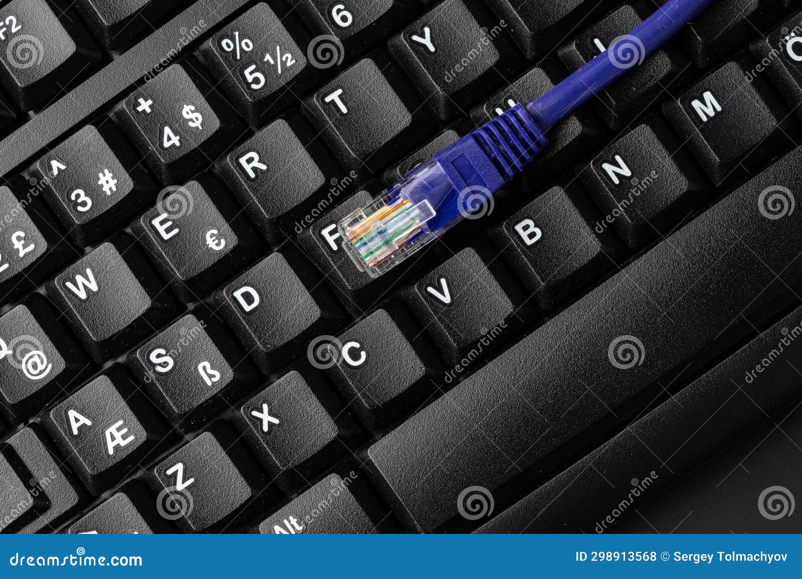 Computer Keyboard with Network Cable Close Up Photo Stock Photo - Image ...
