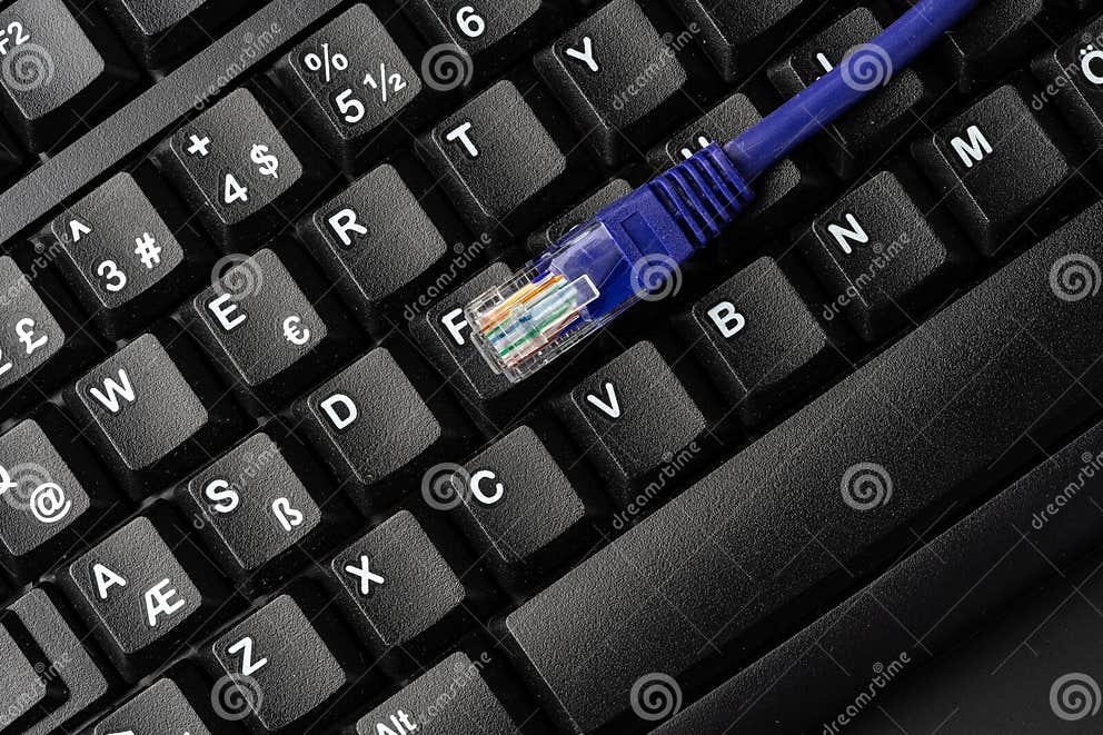 Computer Keyboard with Network Cable Close Up Photo Stock Photo - Image ...