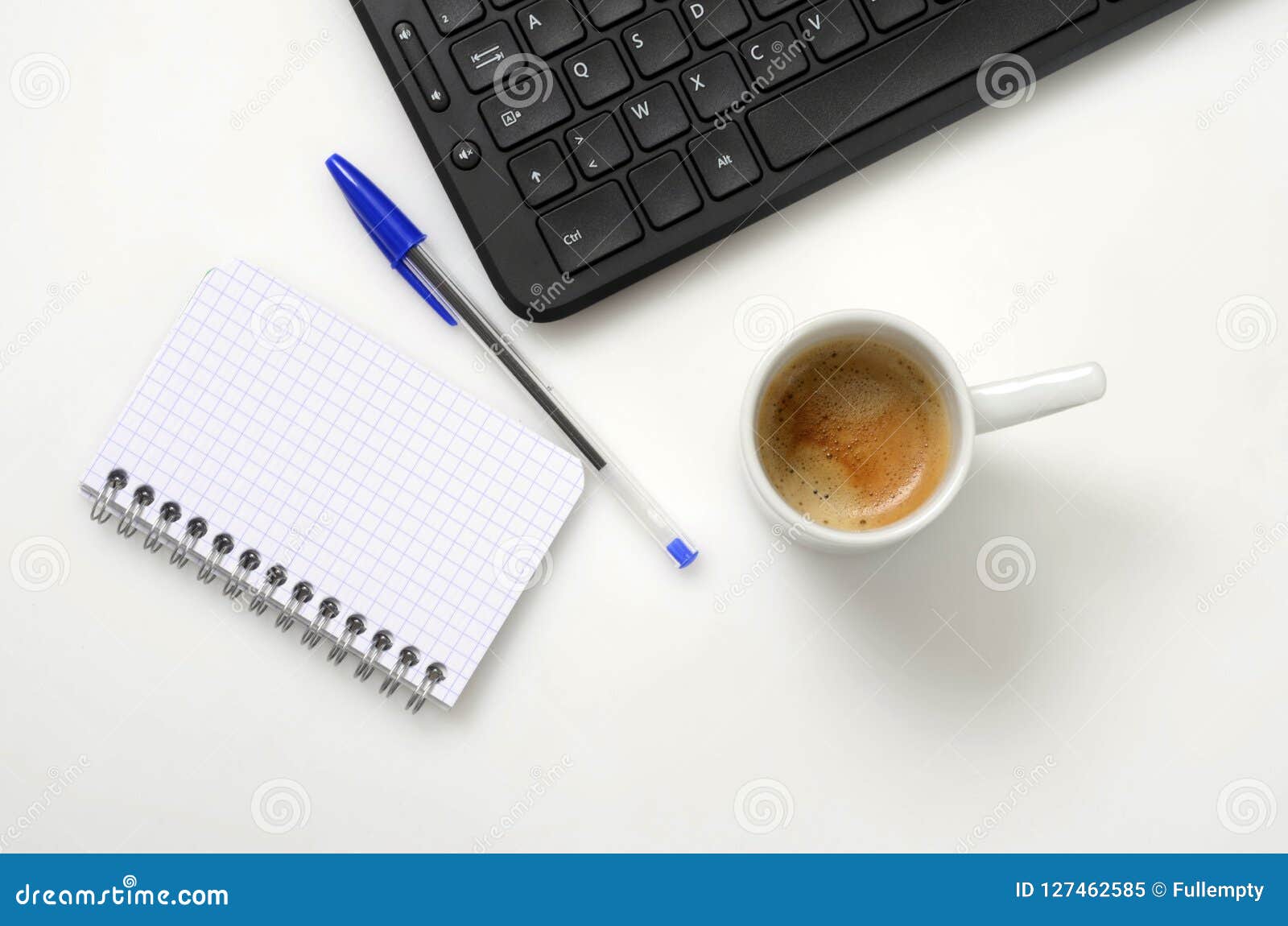 Computer Keyboard, Notebook, Coffee on Office Desk, Stock Image - Image ...