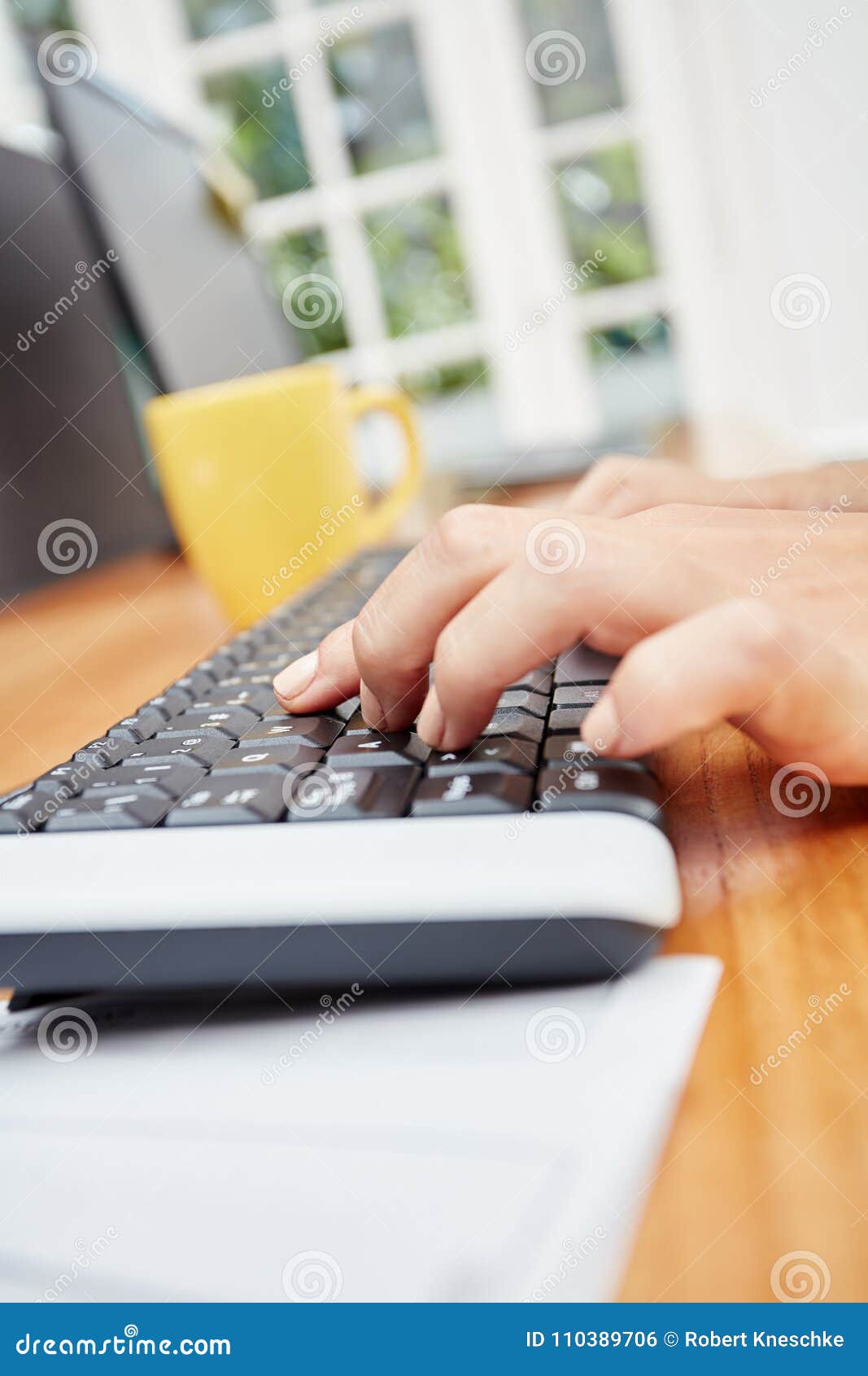 Computer Keyboard on Office Desk Stock Photo - Image of typing, hand ...