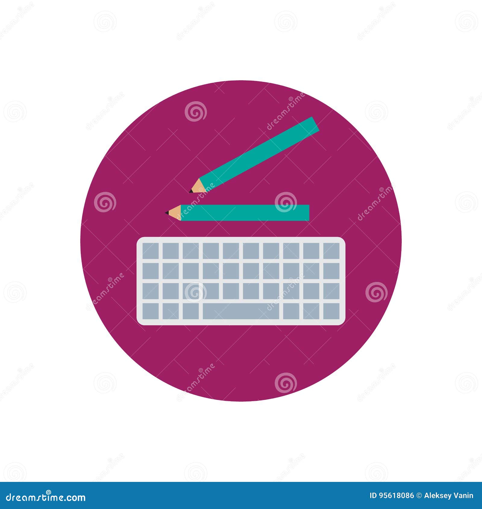 Computer Keyboard and Pencils Flat Icon. Stock Vector - Illustration of ...