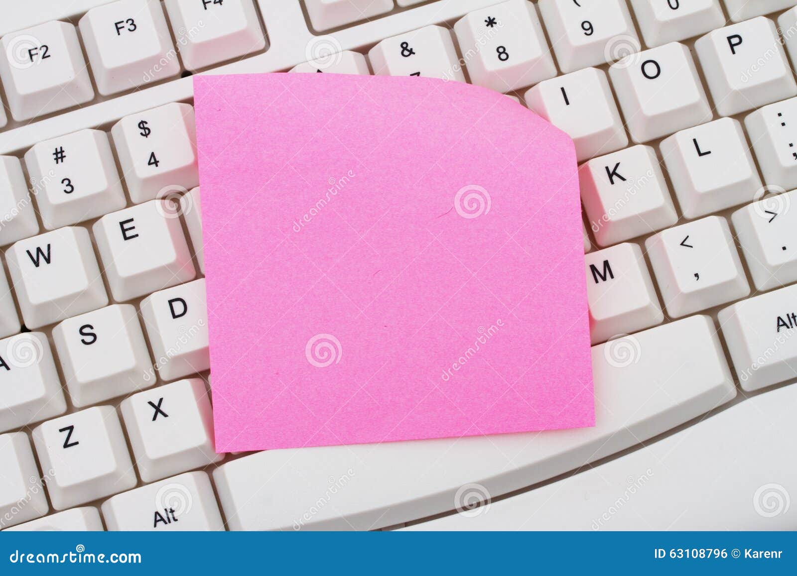 Computer Keyboard with a Pink Blank Sticky Note Stock Photo - Image of ...