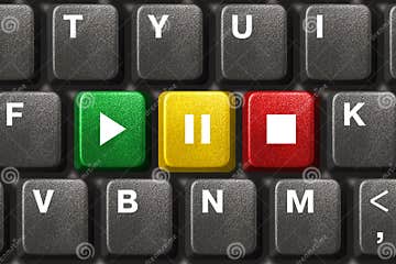 Computer Keyboard with Play, Pause and Stop Keys Stock Image - Image of ...